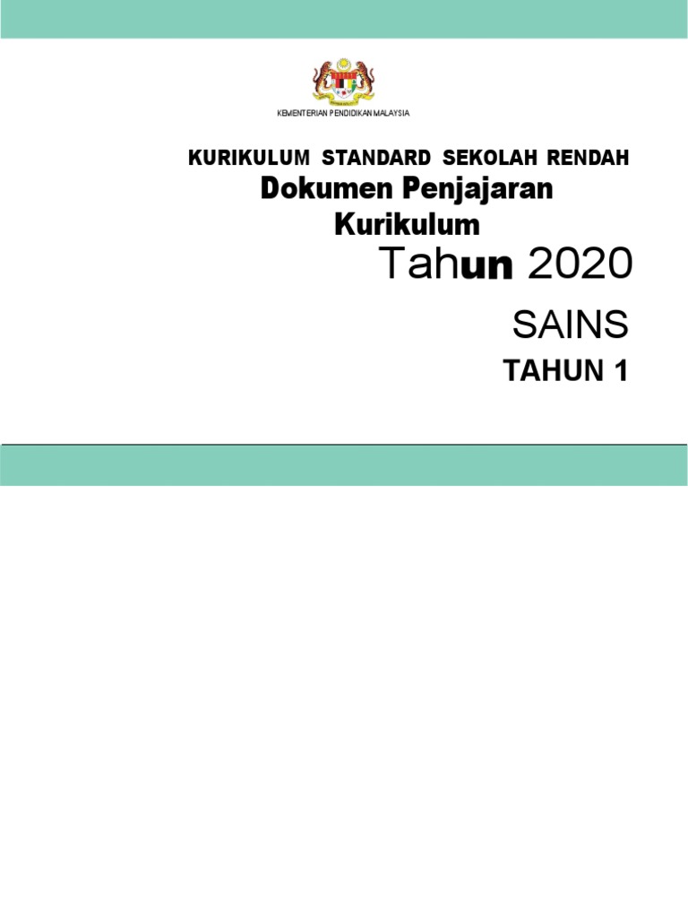 1 Penjajaran Kssr Sains Tahun 1 2020 Pdf 