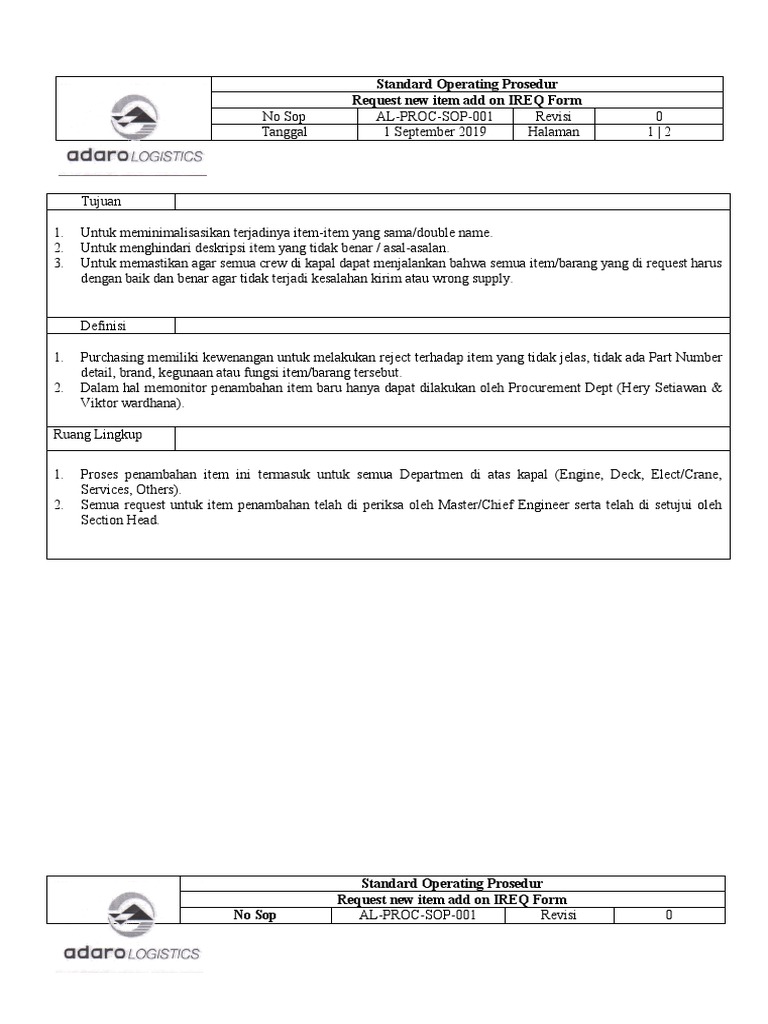 FORM SOP I-REQ - Engine | PDF