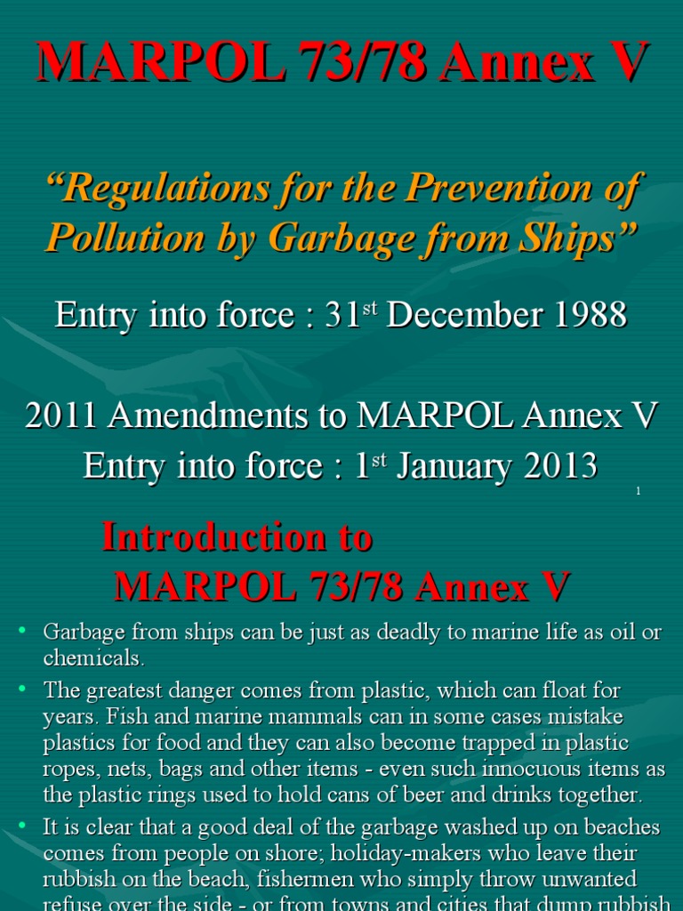 MARPOL 73 78 ANNEX V Rev | PDF | Sea | Ships