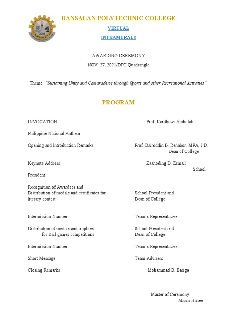 Dansalan Polytechnic College: Virtual Intramurals | PDF