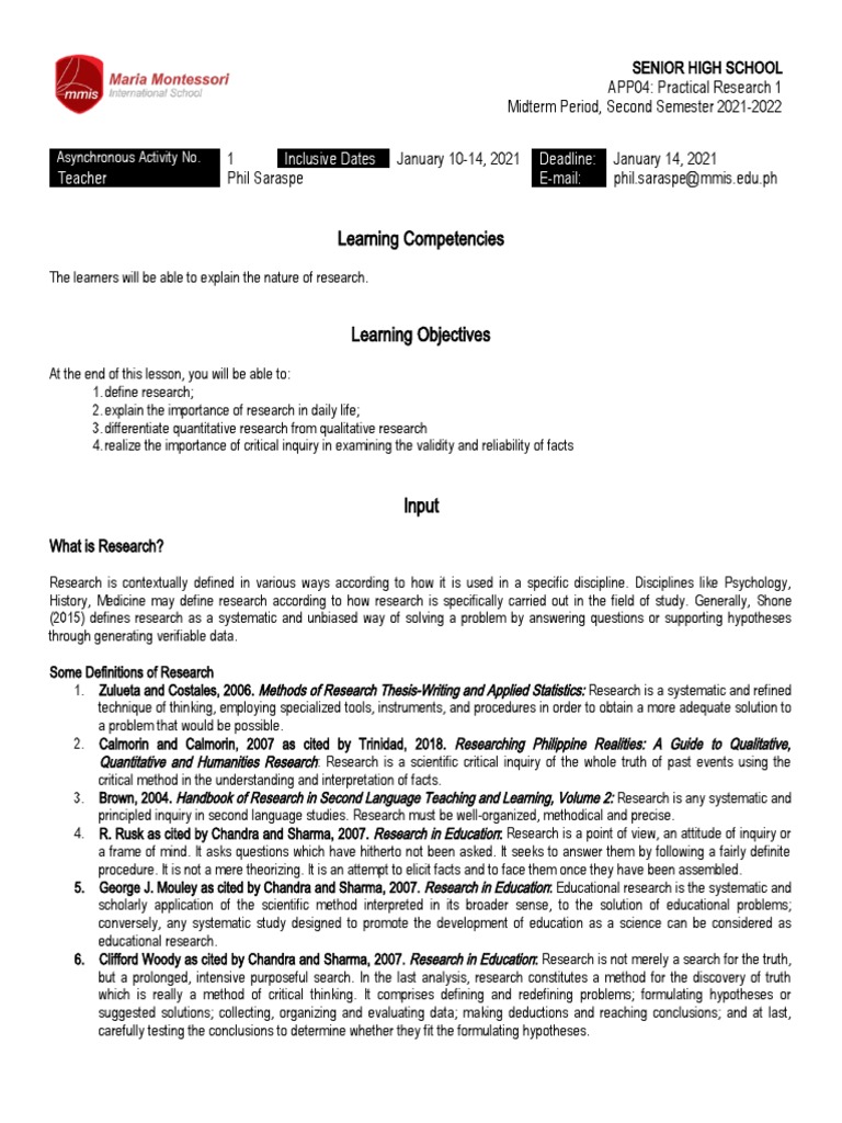 Sample Asynchronous Activity Sheet | PDF | Quantitative Research ...