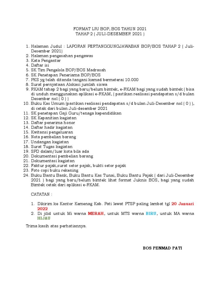 Format LPJ Bop Tahap 2-2021 | PDF