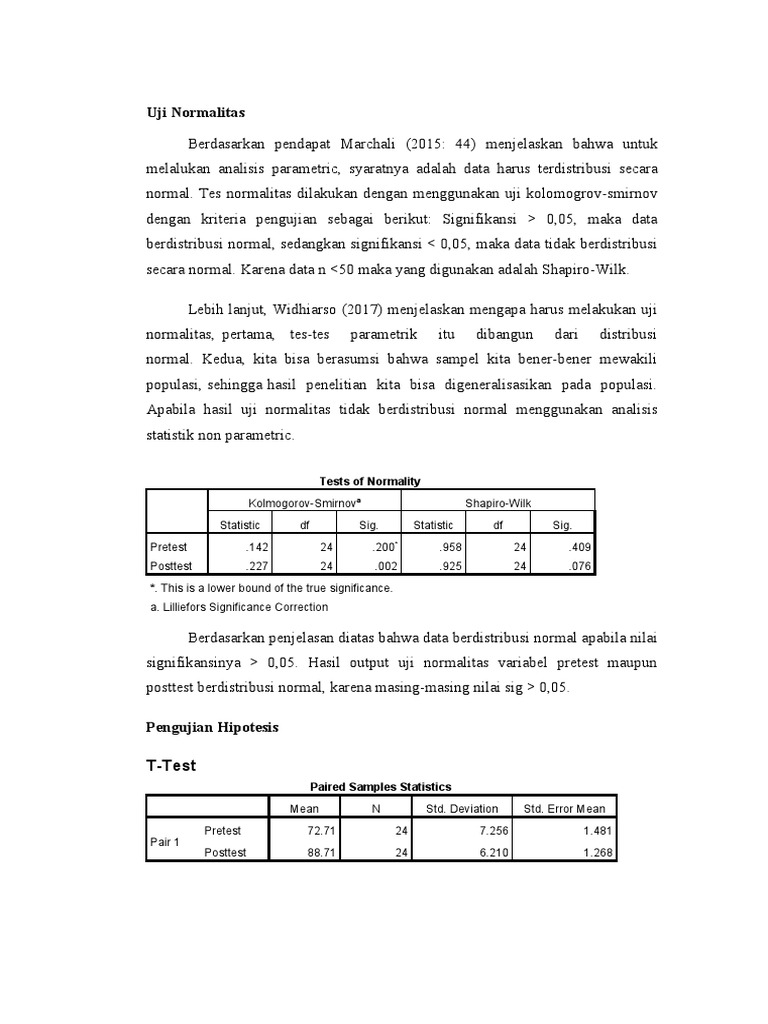 Evaluating Normality And Hypothesis Testing Of Pre And Post Test Data Pdf