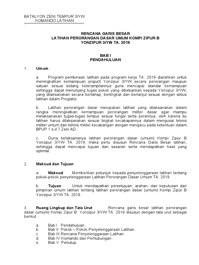 Rencana Garis Besar Latihan Perorangan Dasar Umum Kompi Zipur B ...