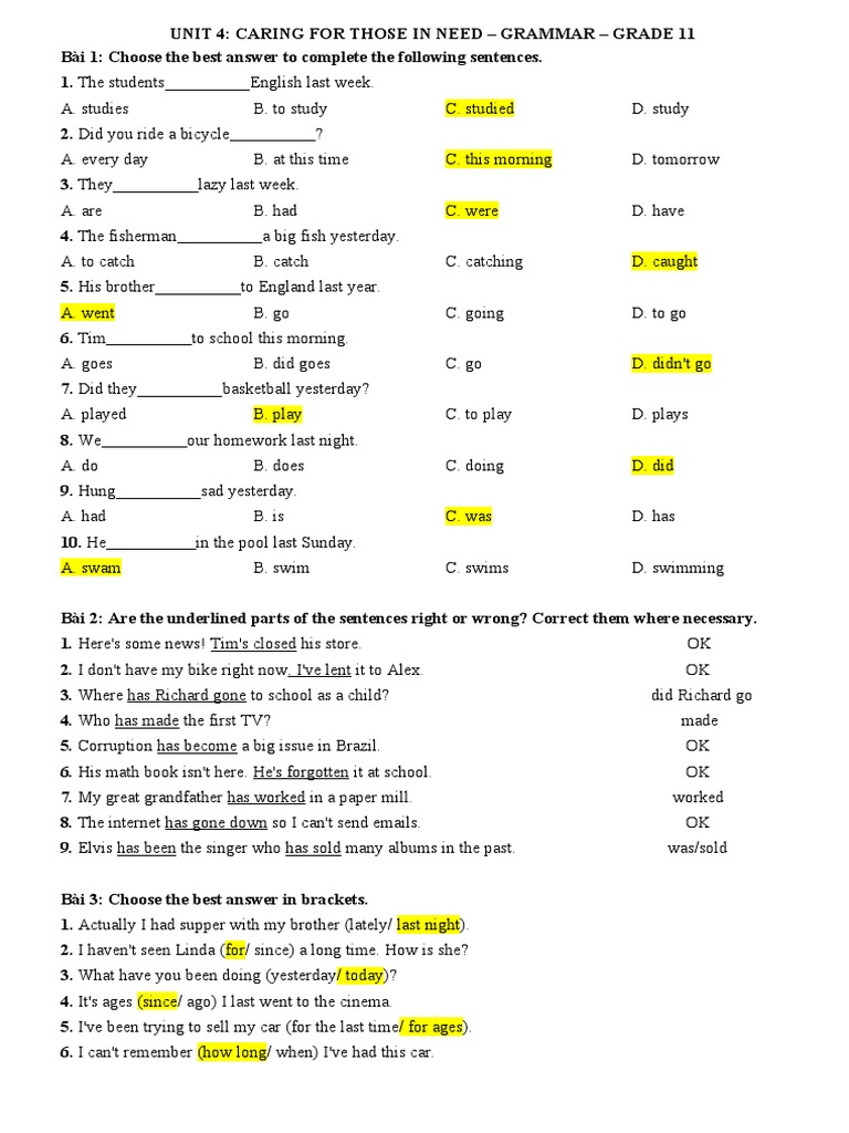 Unit 4-Grammar 11 | PDF | South America | Perfect (Grammar)
