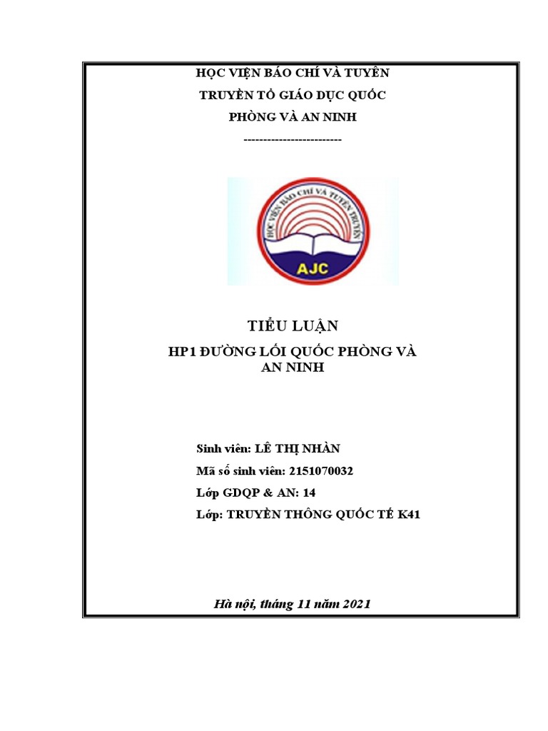 Tiểu luận HP1 GDQP | PDF