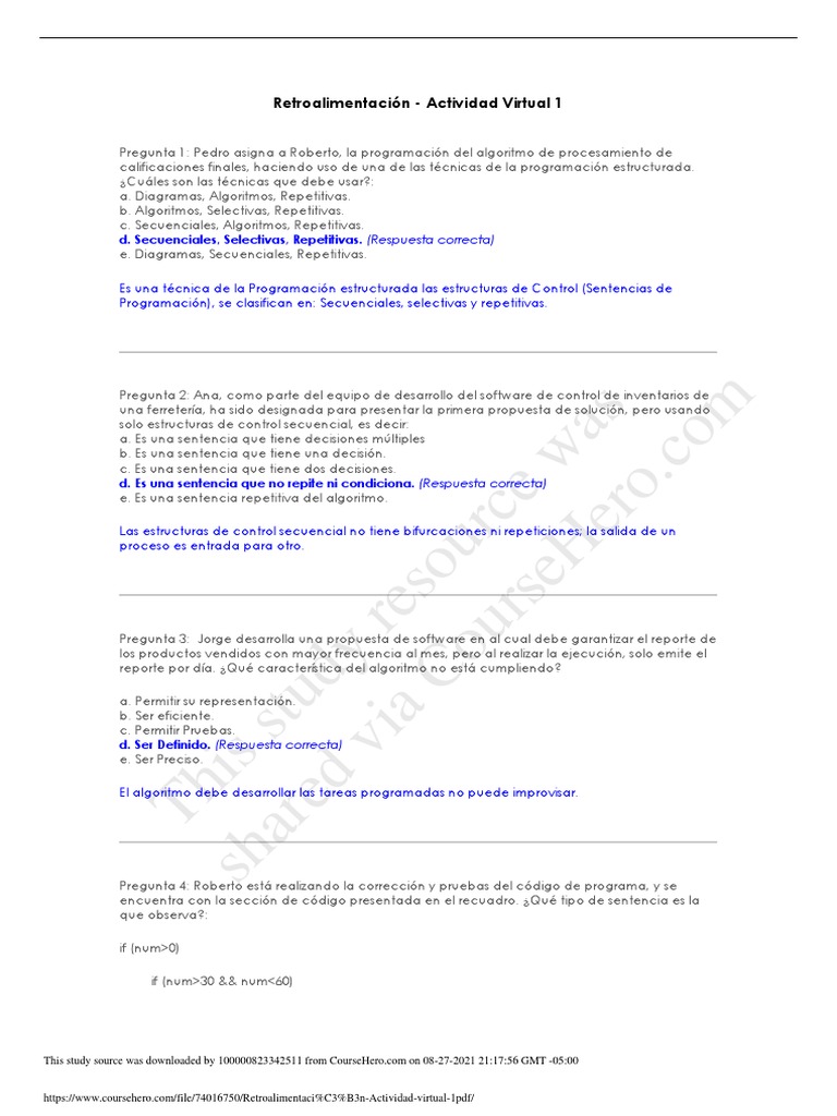FUNDA - Retroalimentaci - N - Actividad - Virtual - 1 PDF | PDF | Algoritmos | Flujo de control