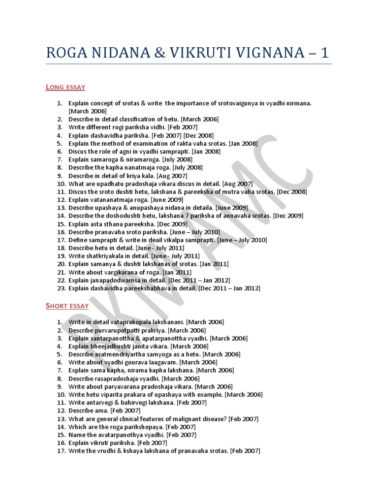 Roga Nidana & Vikruti Vignana - 1: ONG Essay | Download Free PDF | Indian Philosophy | Ayurveda