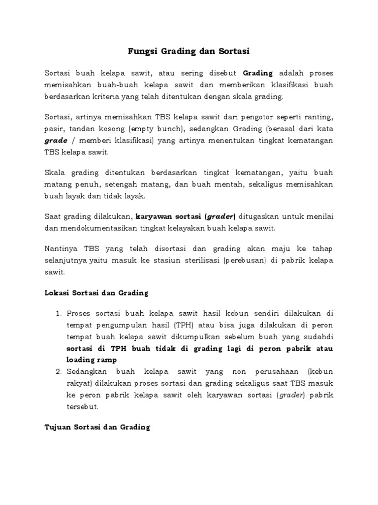 Tujuan dan Proses Sortasi Sawit | PDF