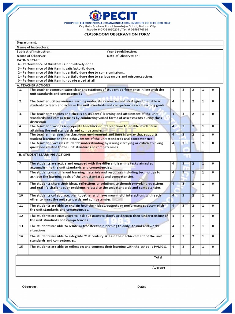 1.1 Classroom Observation | PDF | Teachers | Learning