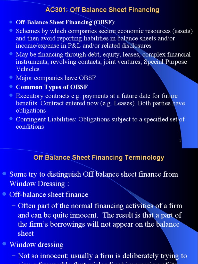 AC301 Off Balance Sheet Financing | PDF | Balance Sheet | Corporations