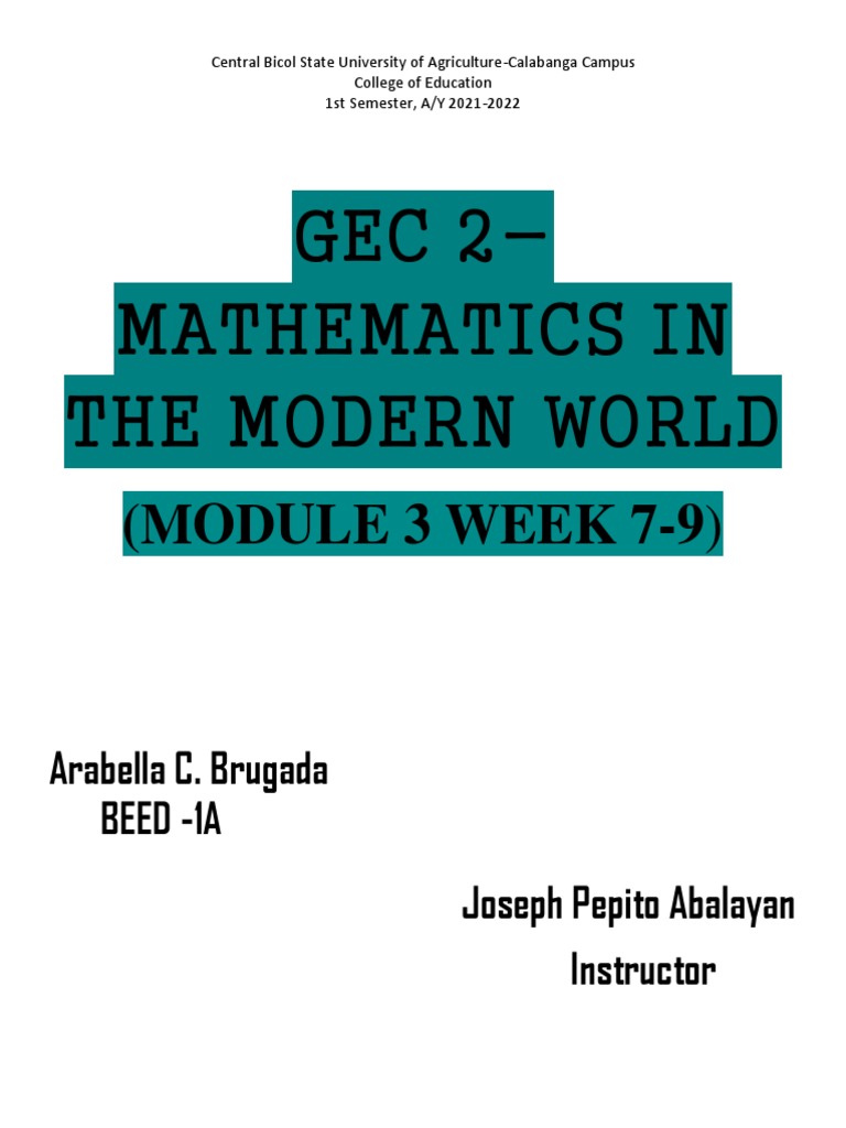 GEC 2-Mathematics in The Modern World: (Module 3 Week 7-9) | PDF ...
