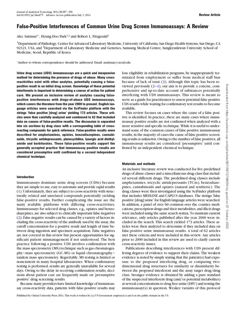 False-Positive Interferences of Common Urine Drug Screen Immunoassays ...