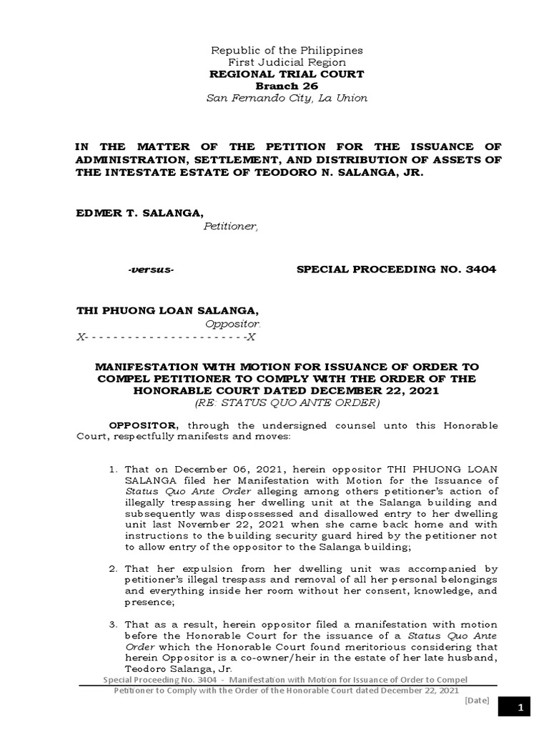 Motion For Issuance of Order To Compel Petitioner To Comply With The ...