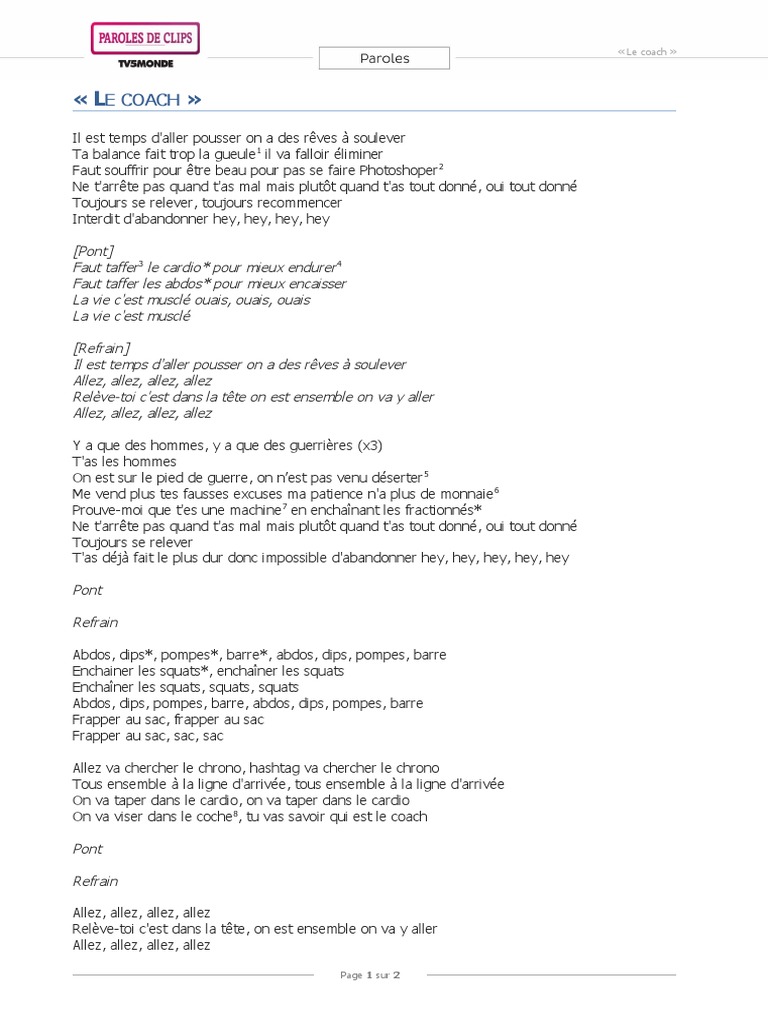 Soprano Lecoach Paroles Notes | PDF | Bien-être