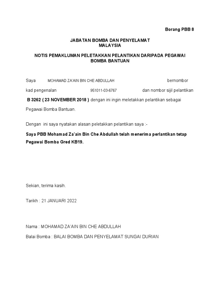 Borang PBB 8 Zain | PDF