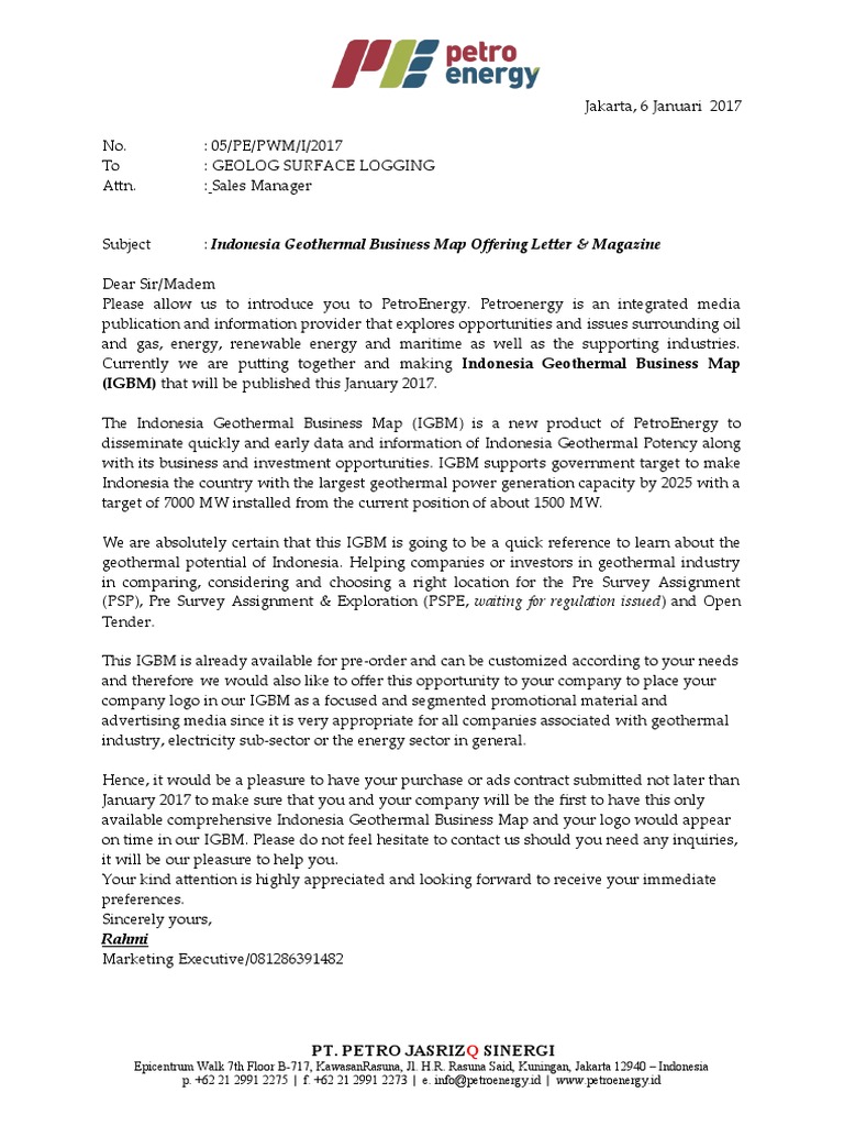 Letter of IGBM Offering | PDF | Geothermal Energy | Indonesia