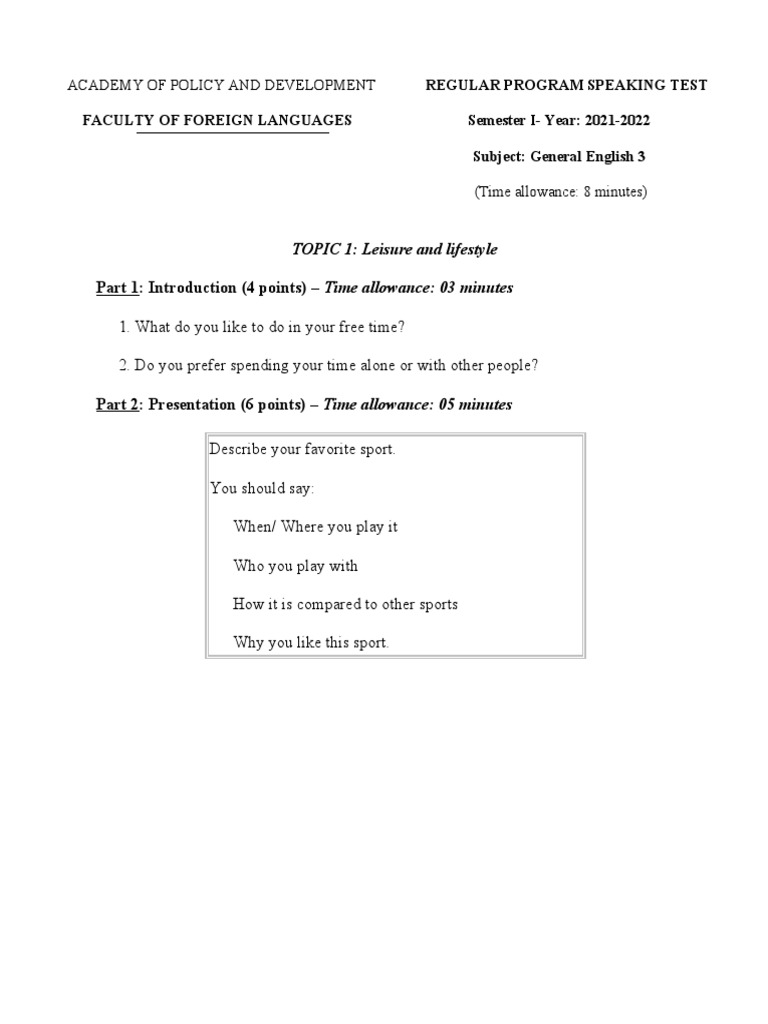 TACB 3 - Đề cương Nói | PDF | Leisure