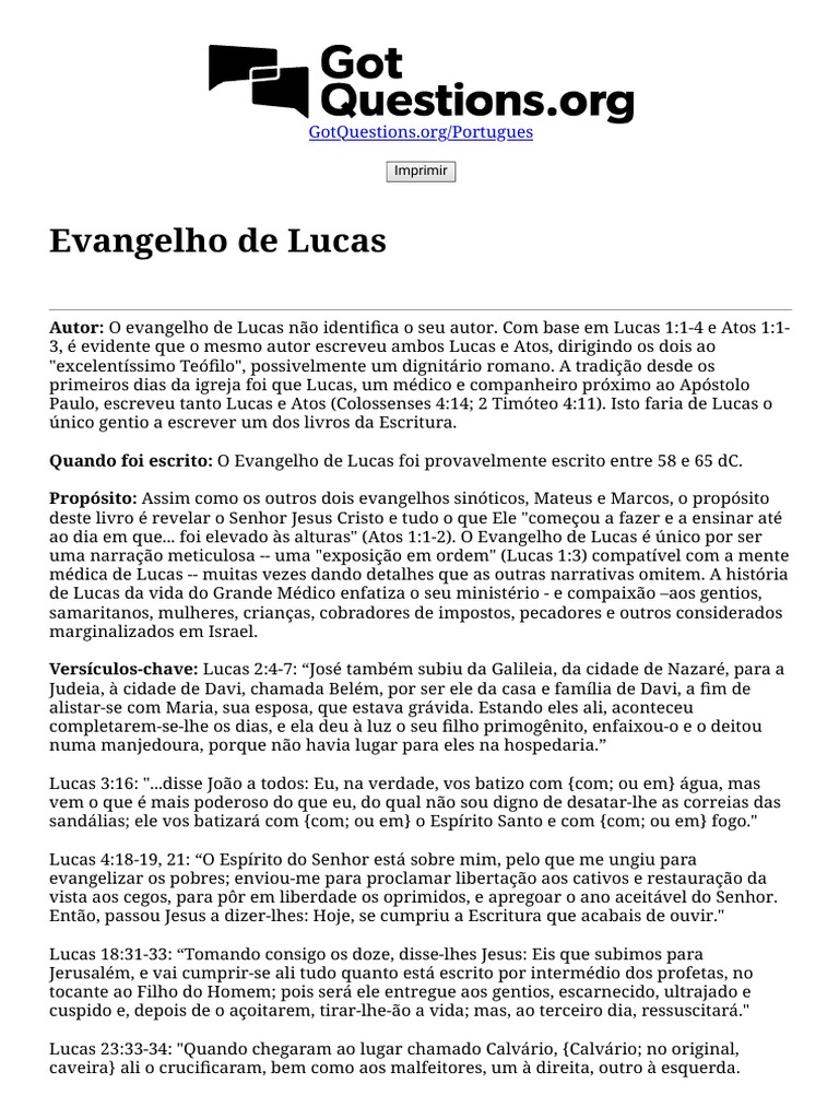 Evangelho de Lucas - Imprimir | PDF | Evangelho de Lucas | Jesus