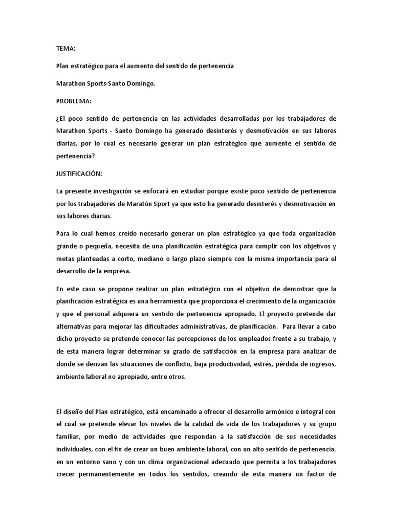 Estrategia para Fortalecer Pertenencia en Marathon | PDF ...