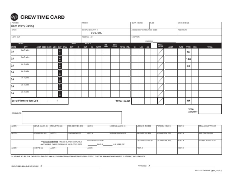 EP Blank Time Card | PDF | Per Diem | Income Statement