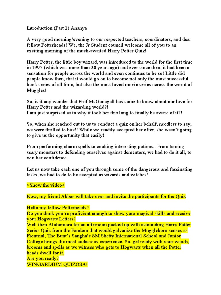 Script For Harry Potter Event | PDF | Harry Potter | Fantasy