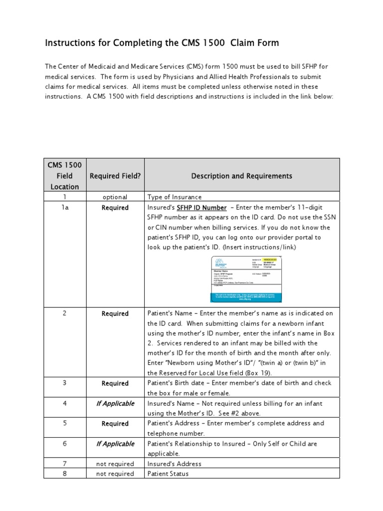 Instructions For Completing The CMS 1500 Claim Form | PDF | Medicare ...