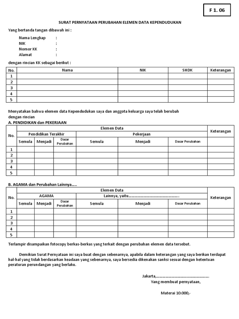 Form Perubahan Data | PDF