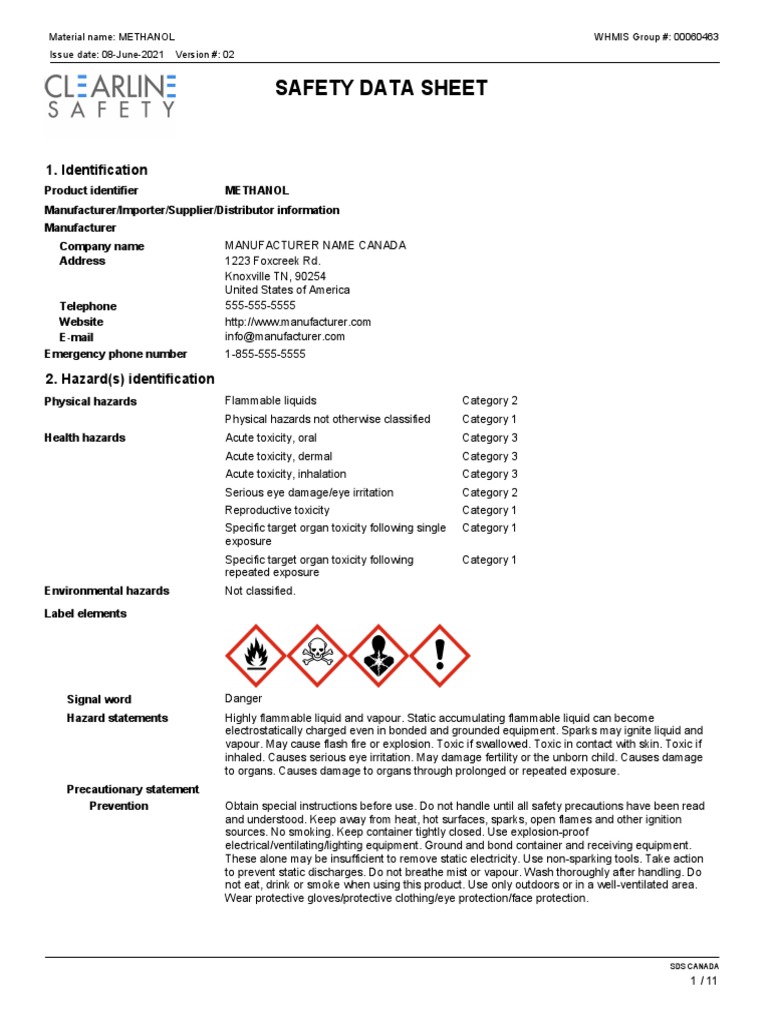 METHANOL - Safety Data Sheet | PDF | Dangerous Goods | Toxicity