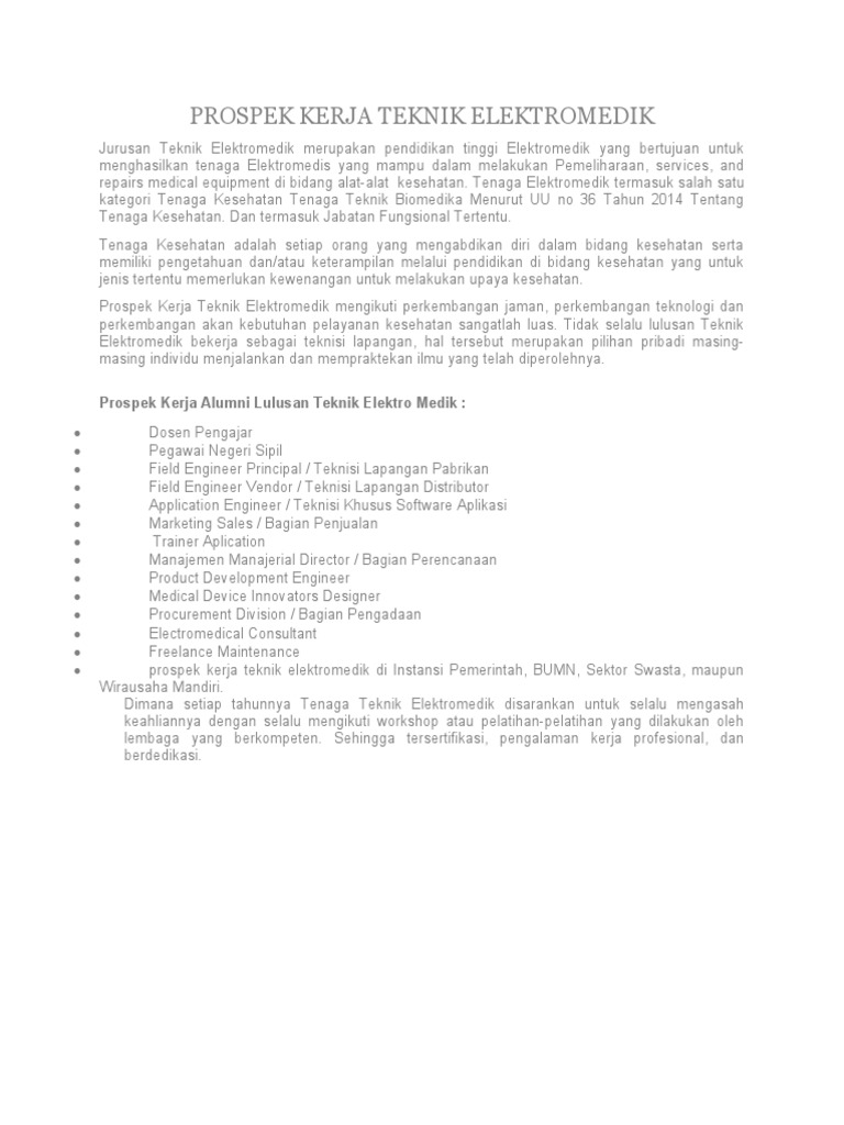 Prospek Kerja Teknik Elektromedik | PDF