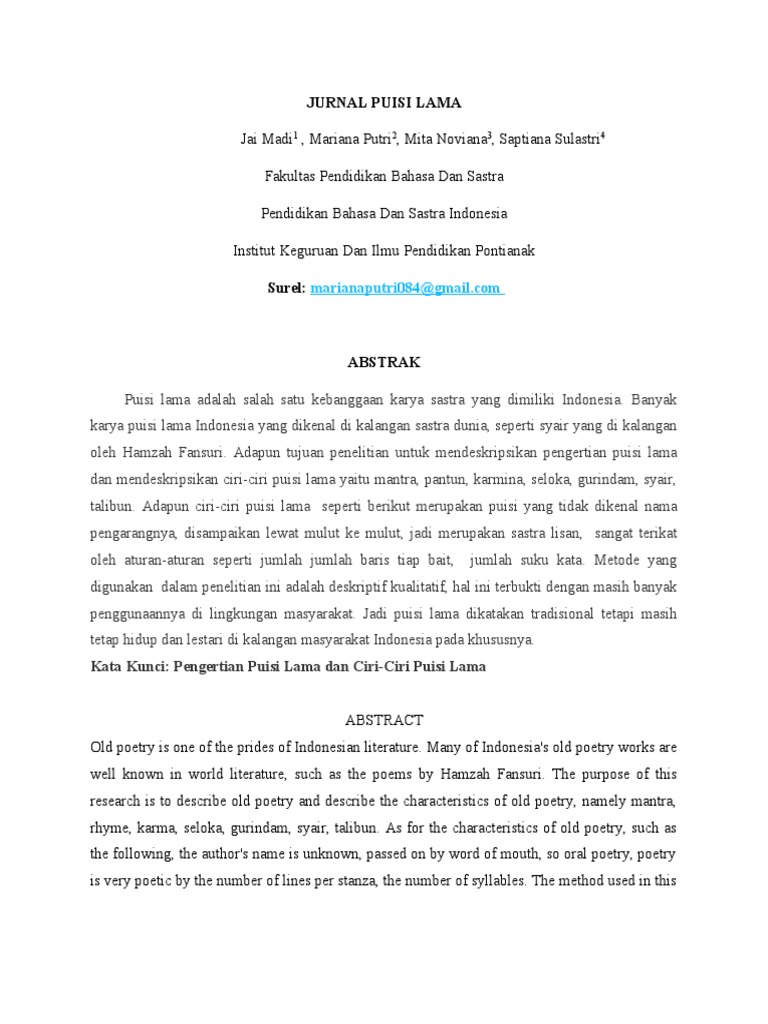 Ciri dan Jenis Puisi Lama Indonesia | PDF