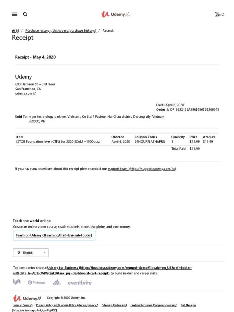 ISTQB Foundation Receipt 2 | PDF