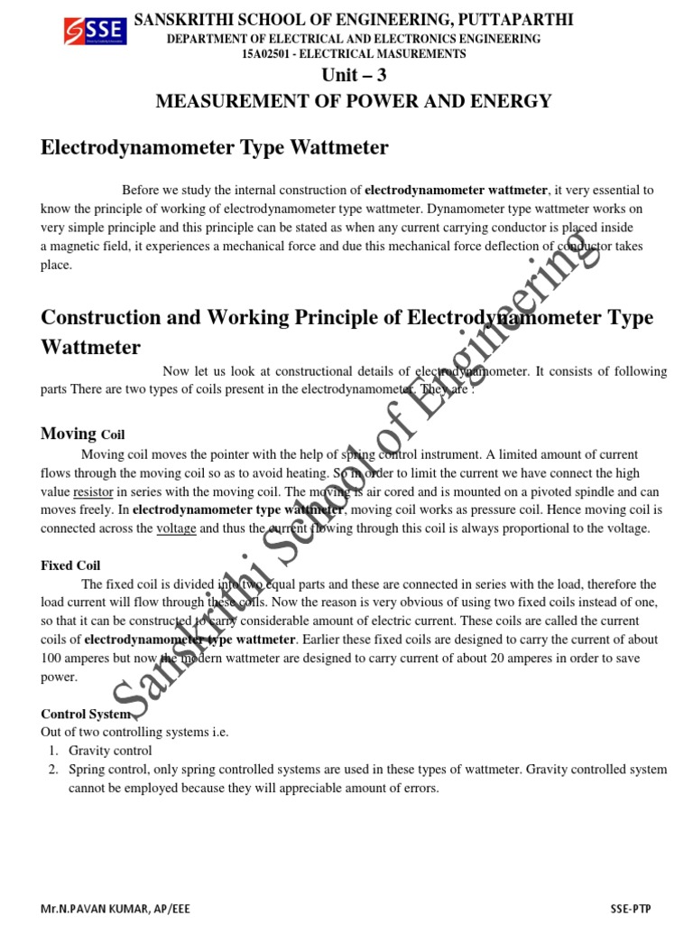 Electrodynamometer Type Wattmeter | PDF | Inductor | Voltage