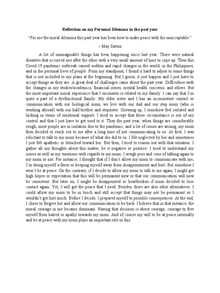 Reflection On My Personal Dilemma in The Past Year | PDF | Behavioural ...