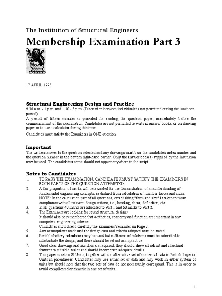 IStructE Exam 1998 | PDF | Basement | Roof