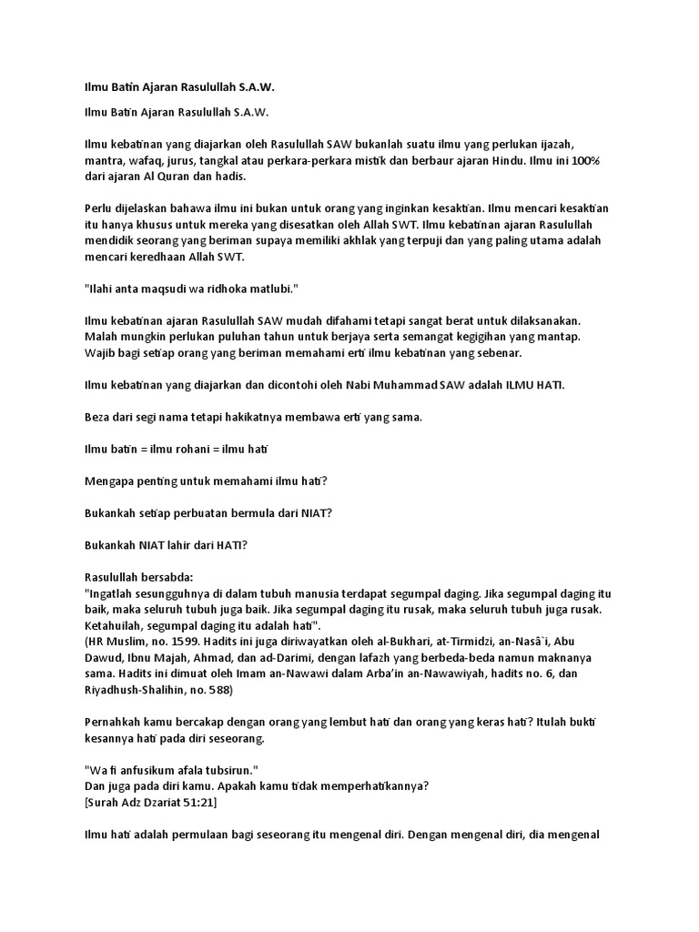 Ilmu Batin Ajaran Rasulullah SWT | PDF