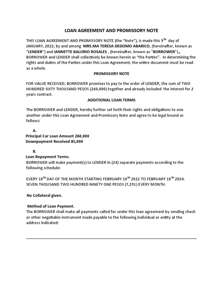 Loan Agreement and Promissory Note | PDF | Loans | Promissory Note