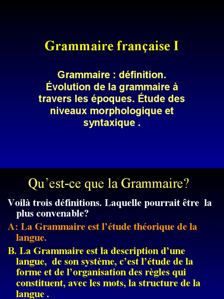1A Grammaire Definition Presentation | PDF | Morphologie (linguistique ...