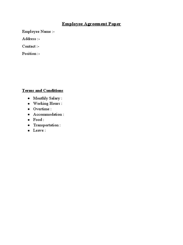 Employee Agreement Paper | PDF