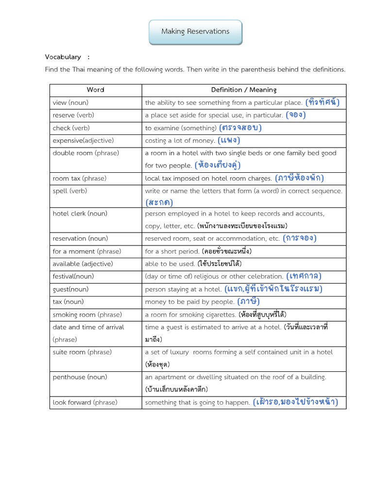 Making Reservations | PDF | Verb | Hotel