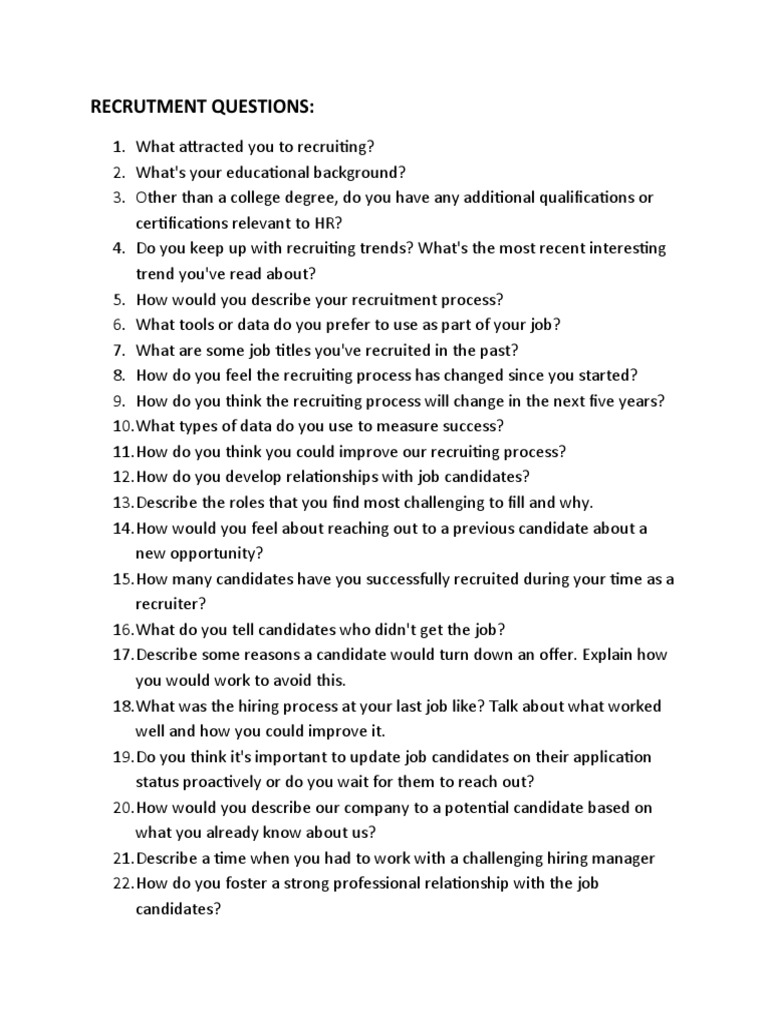 Recruitment Questions | PDF | Recruitment | Psychology