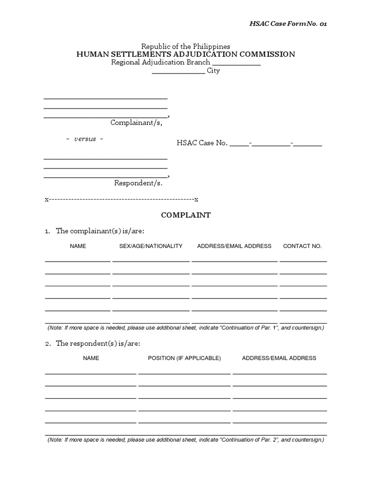Case Form No. 1 Rem Complaint | PDF | Damages | Legal Remedy