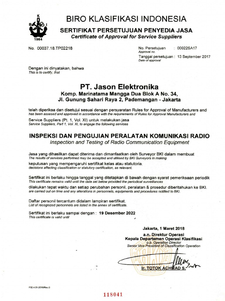 BKI Approval Certificate | PDF