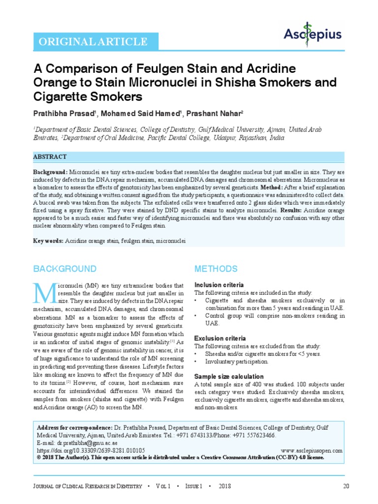 A Comparison of Feulgen Stain and Acridine Orange To Stain Micronuclei ...