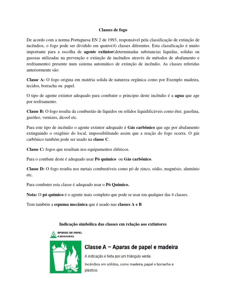 Classes de Fogo | PDF | Química | Combustão