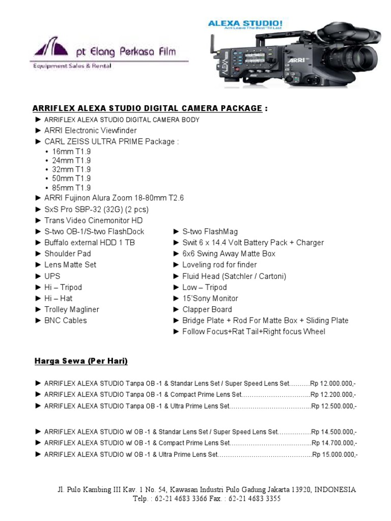 Price List Rental Camera Elang Perkasa Film | PDF | Camera | Video