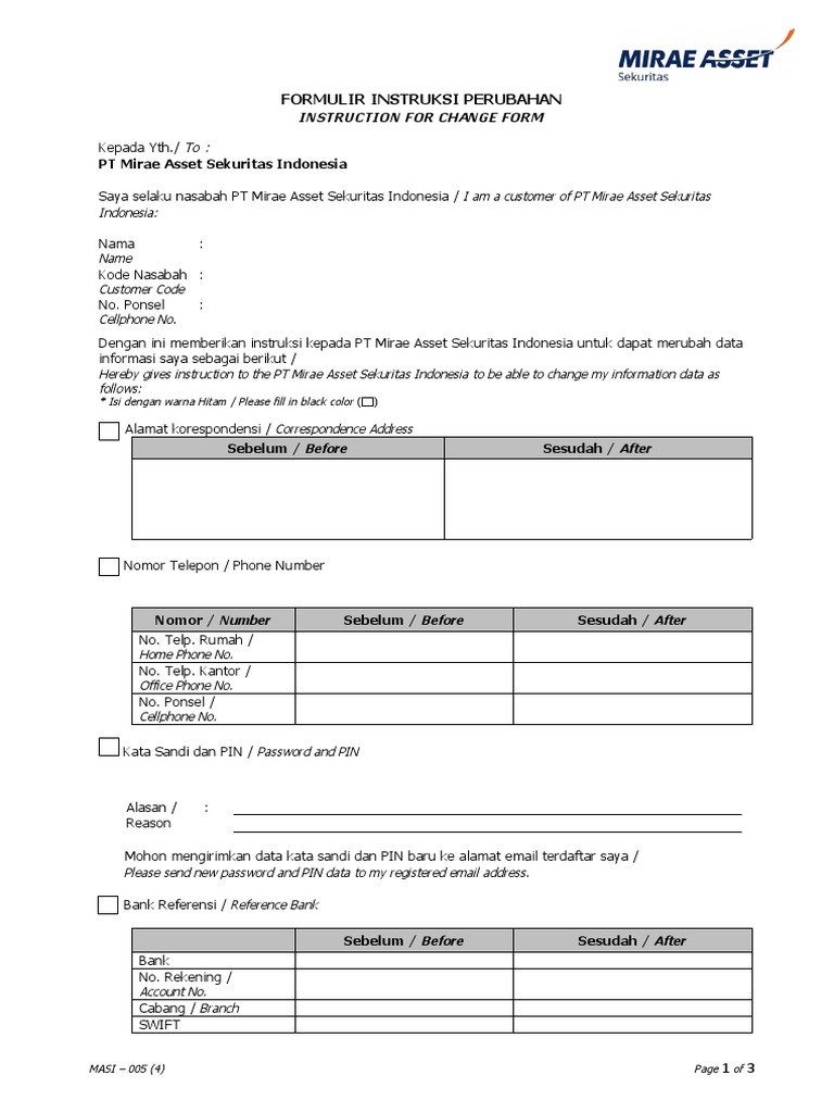 MASI - 005 (4) Formulir Intruksi Perubahan | PDF