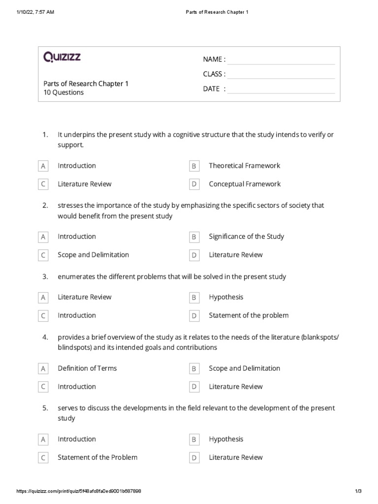Parts of Research Chapter 1.2 | PDF | Hypothesis | Theory