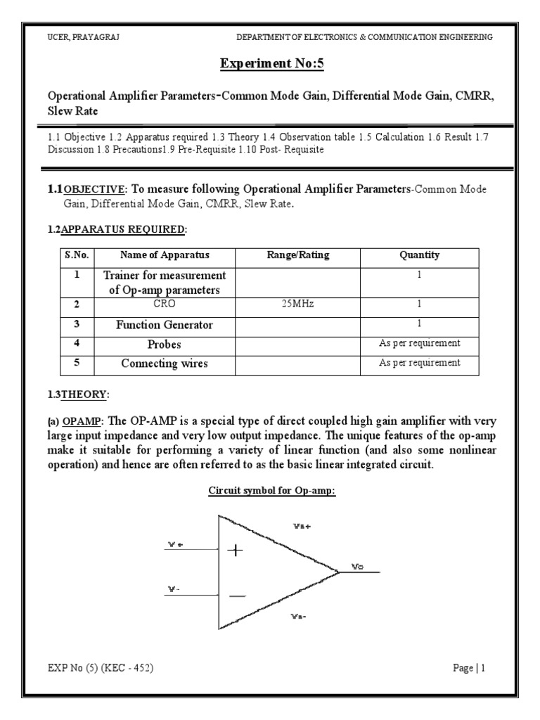 Op-Amp Parameter | PDF | Operational Amplifier | Amplifier