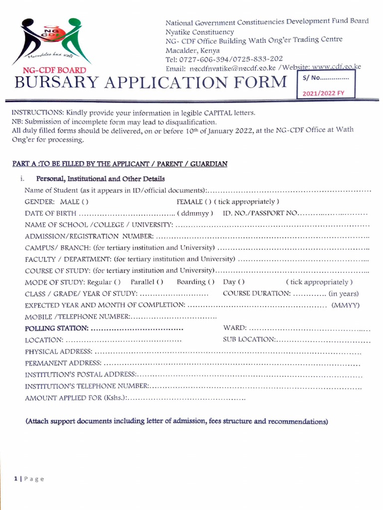 Nyatike NG CDF Bursary Application Form 2021 2022 | PDF | Identity ...